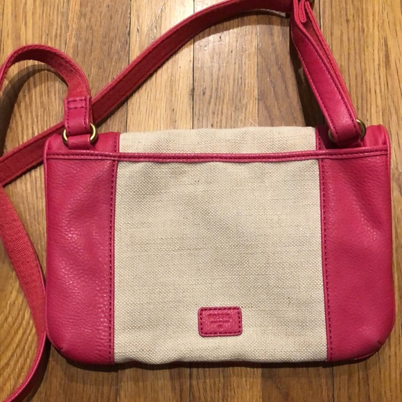 Bags | Bogo Fossil Bright Pink And Canvas Crossbody Bag | Poshmark